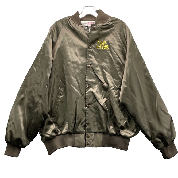Jackets & Coats | Vintage Satins Bomber Xxl Olive Green Mob Wife Kim ...